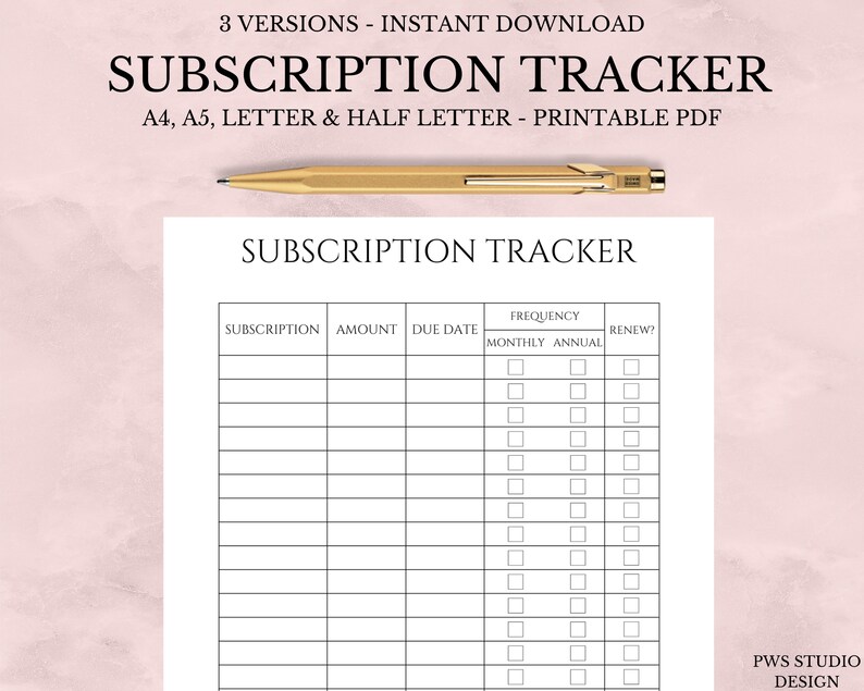 Editable and Printable Subscription Tracker Subscription Log - Etsy