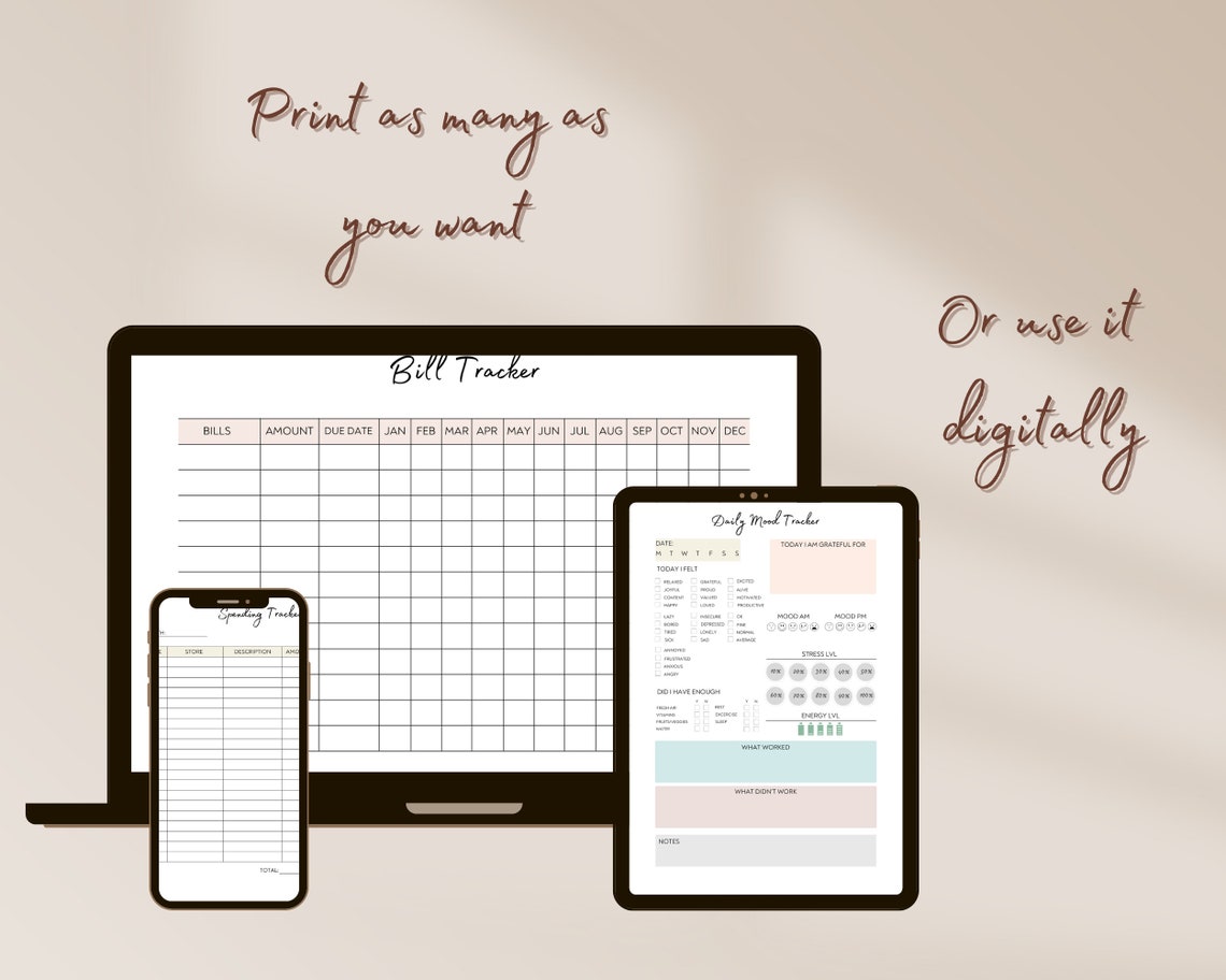 Printable Tracker Bundle Templates, Daily Mood Tracker, Debt Tracker ...