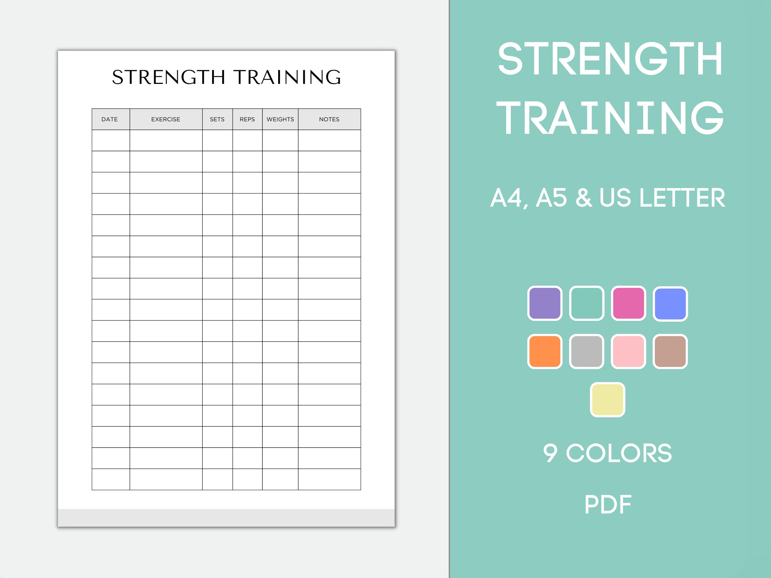 Printable Strength Training Tracker, Editable Workout Tracker, Weight ...