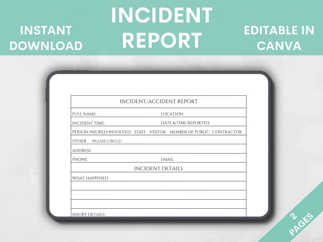 Printable & Editable Incident Report Form, Work Accident Report ...