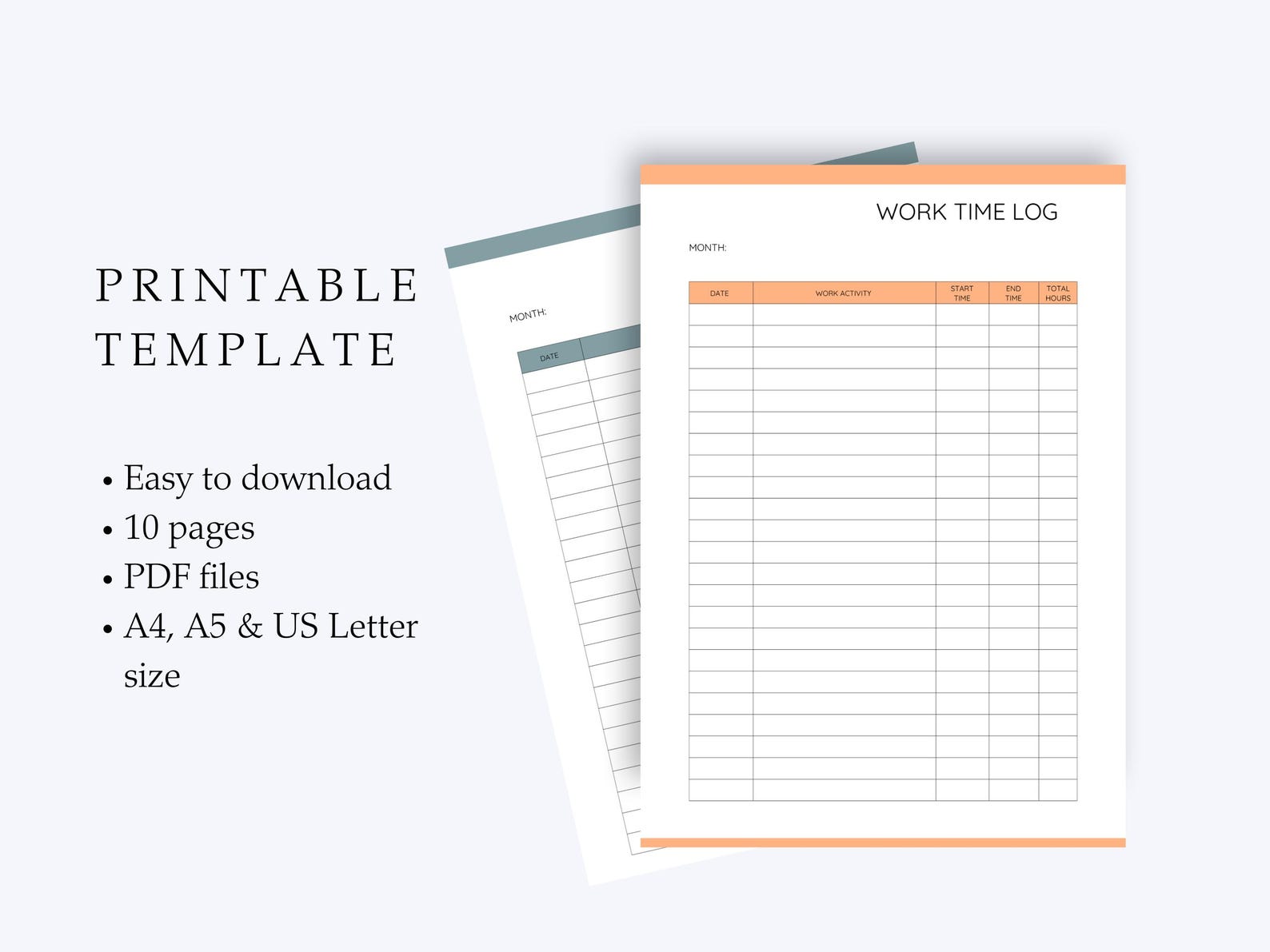 Printable Work Time Log, Activity Tracker, Working Hours Log, Time ...