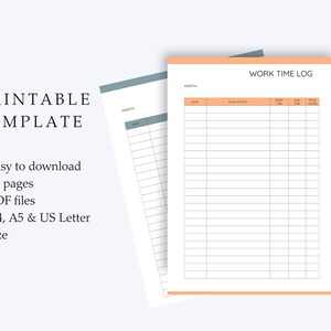 Printable Work Time Log, Activity Tracker, Working Hours Log, Time ...
