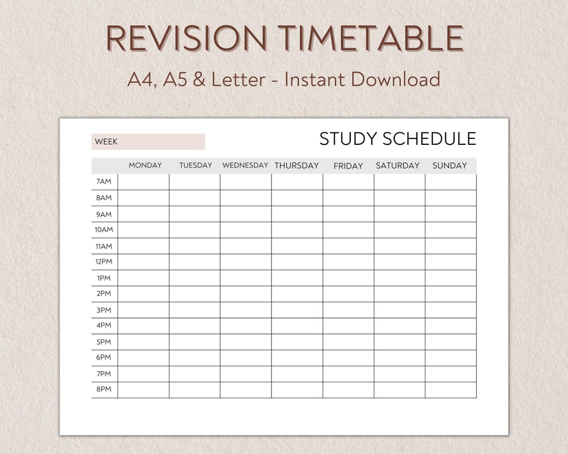 Revision Timetable Printable Set , Study Schedule, Weekly Timetable ...