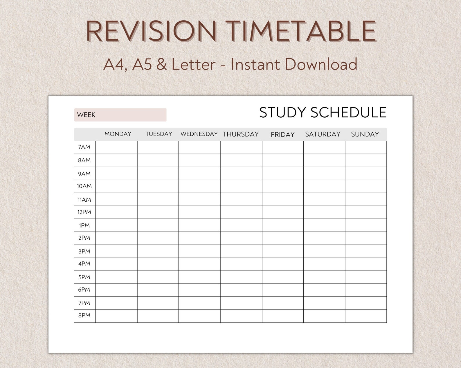 Revision Timetable Printable Set , Study Schedule, Weekly Timetable ...