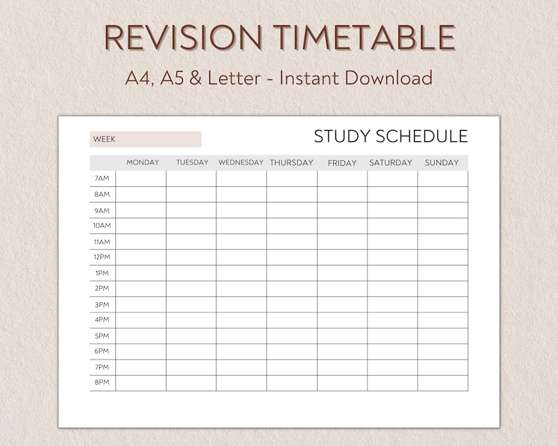 Revision Timetable Printable Set , Study Schedule, Weekly Timetable ...