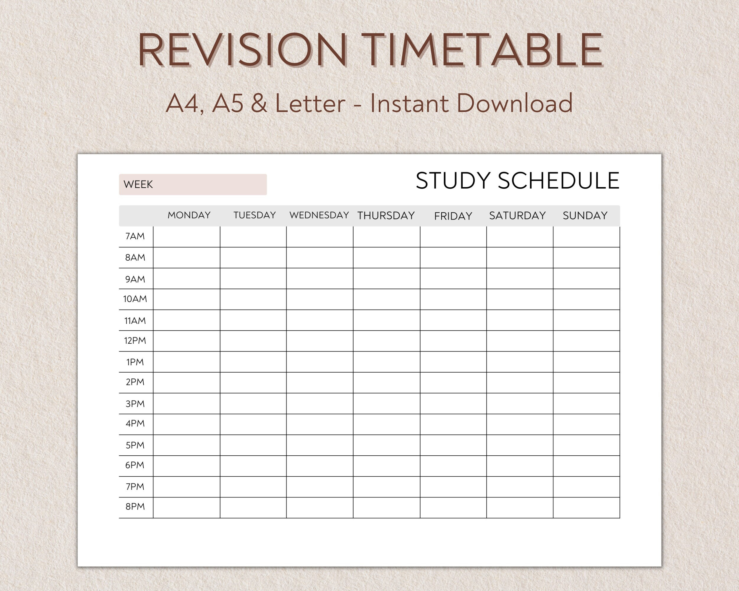 Revision Timetable Printable Set , Study Schedule, Weekly Timetable ...