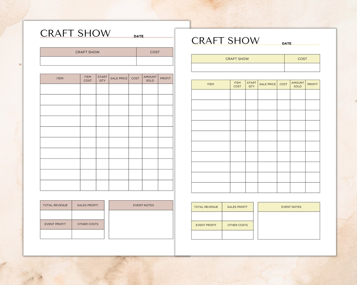 Editable and Printable Craft Show Tracker, Craft Fair Log, Market Stall ...