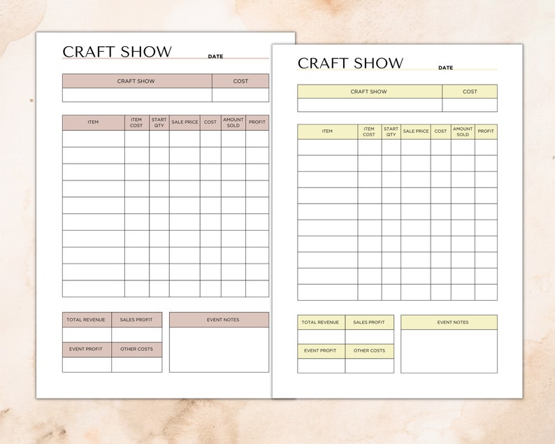 Editable and Printable Craft Show Tracker, Craft Fair Log, Market Stall ...