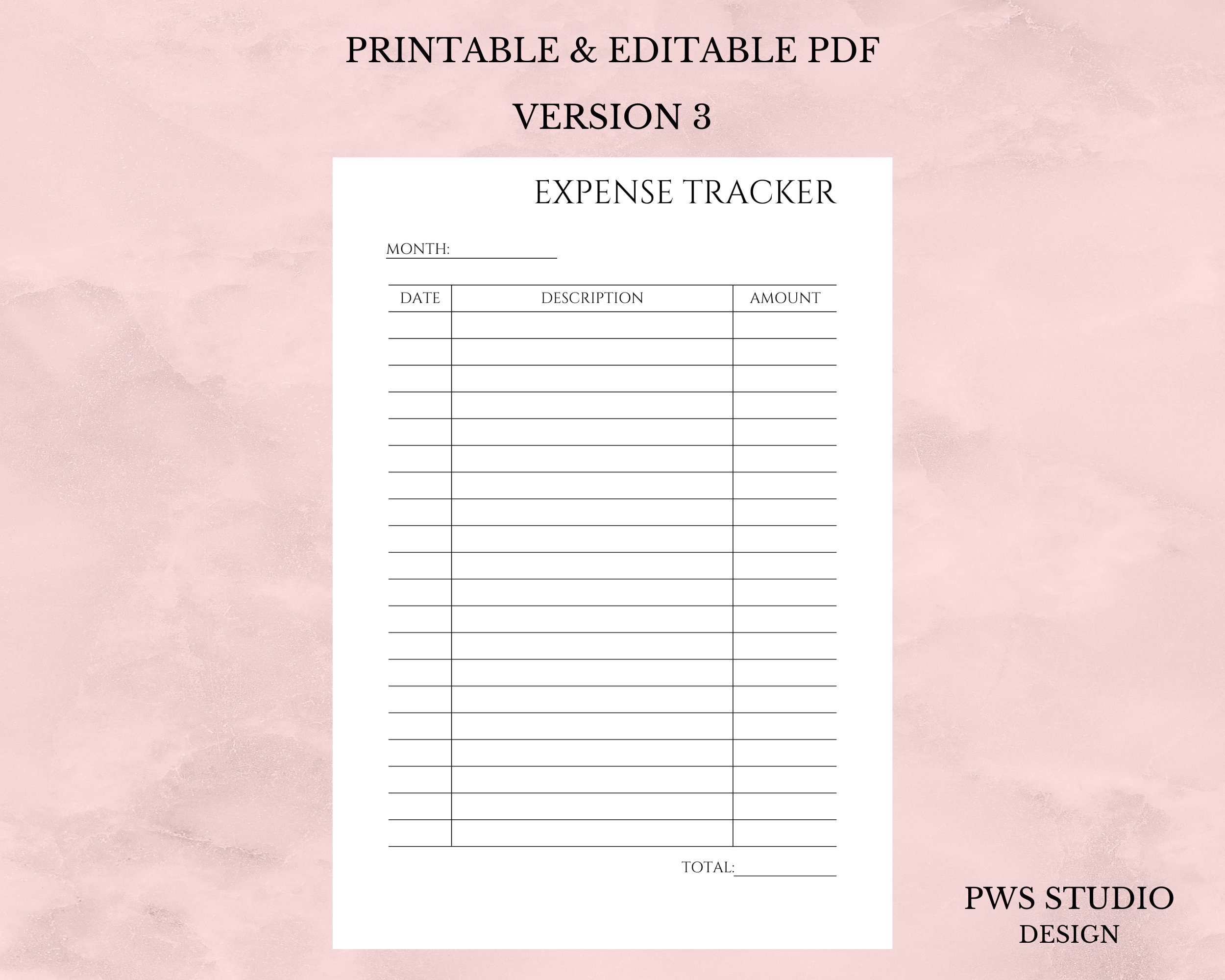Expense Tracker PDF, Printable and Editable, Spending Log, Business ...