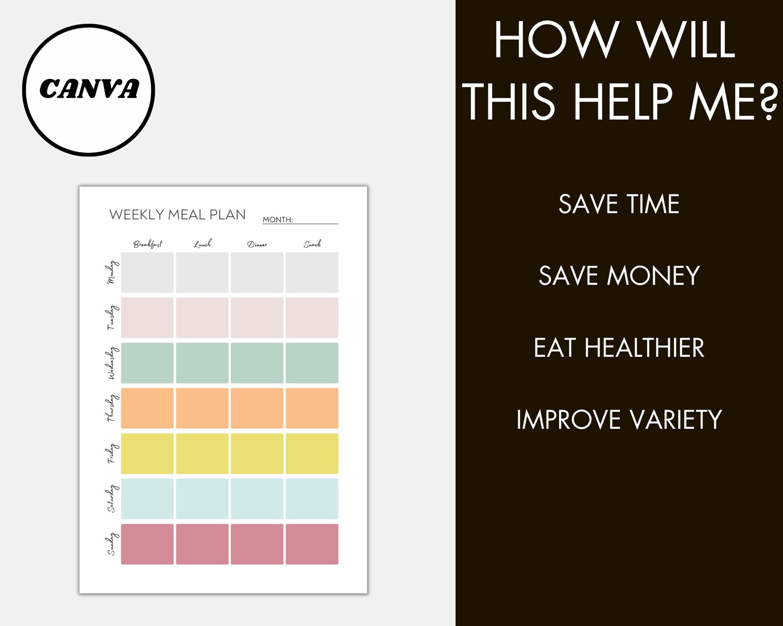Printable Meal Planner, Weekly Meal Menu, Recipe Sheet, Daily Food ...