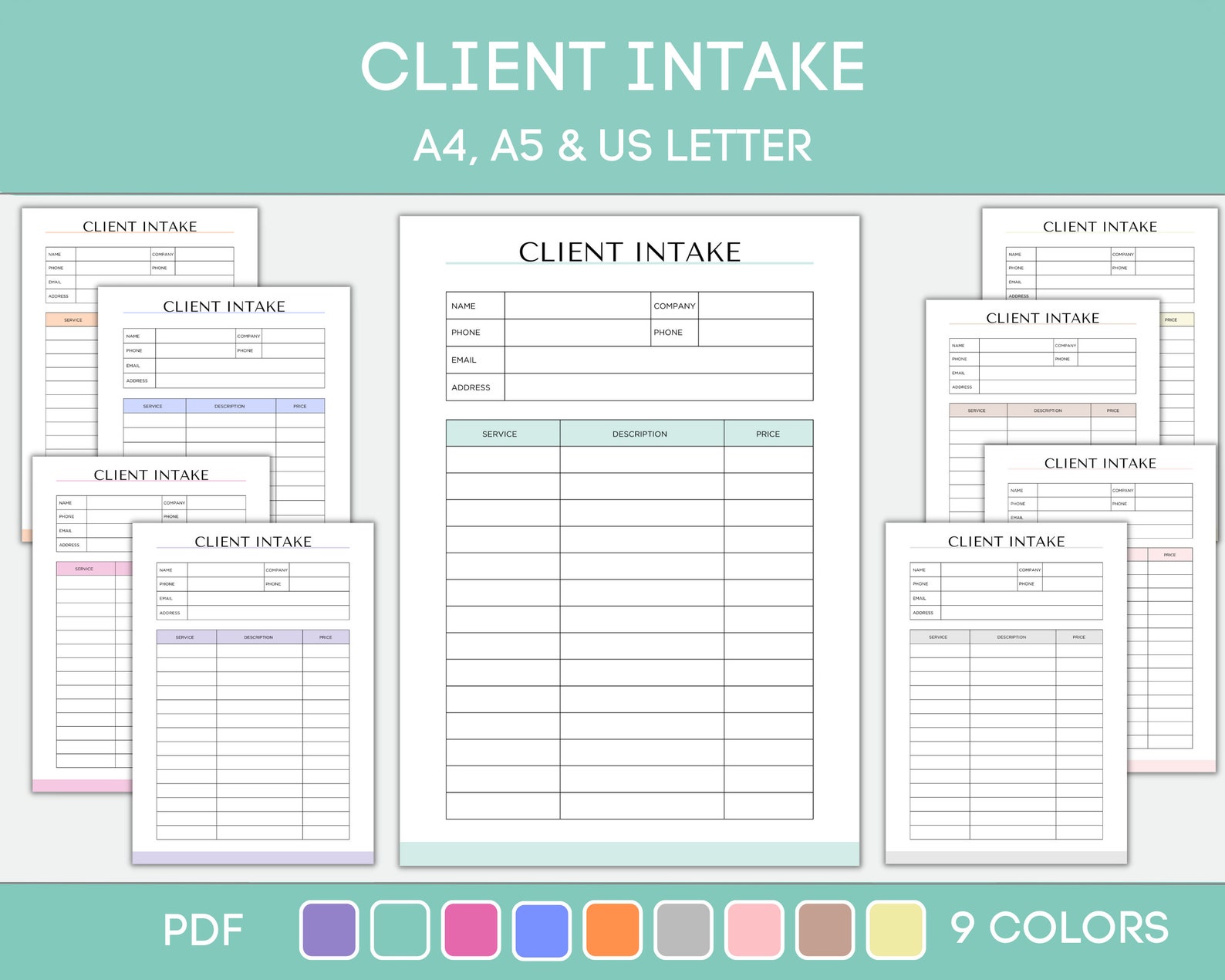Printable Client Intake Form, Editable Client Service List, Client ...