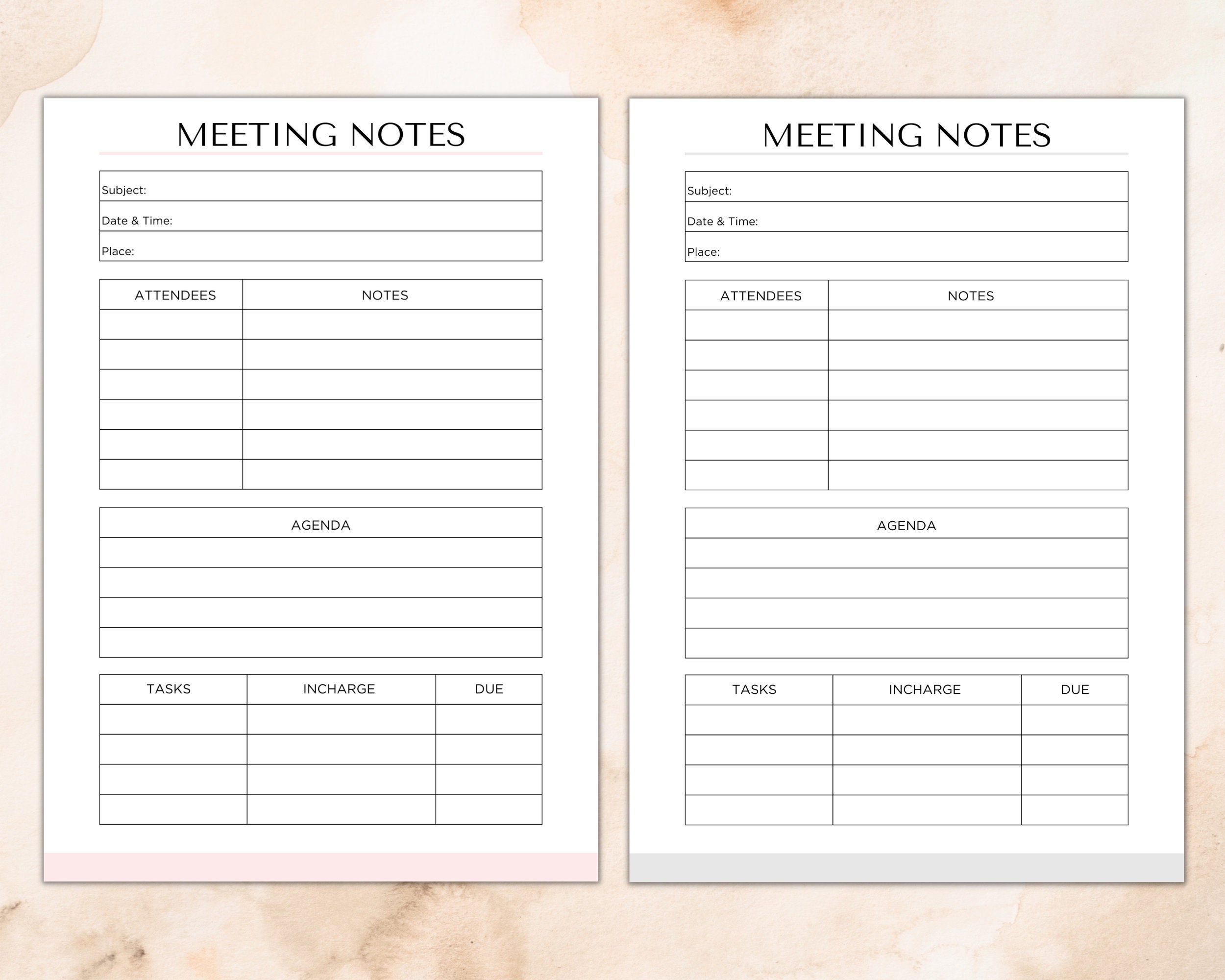 Meeting Minutes Sheet, Editable Meeting Notes, Business Project Record ...