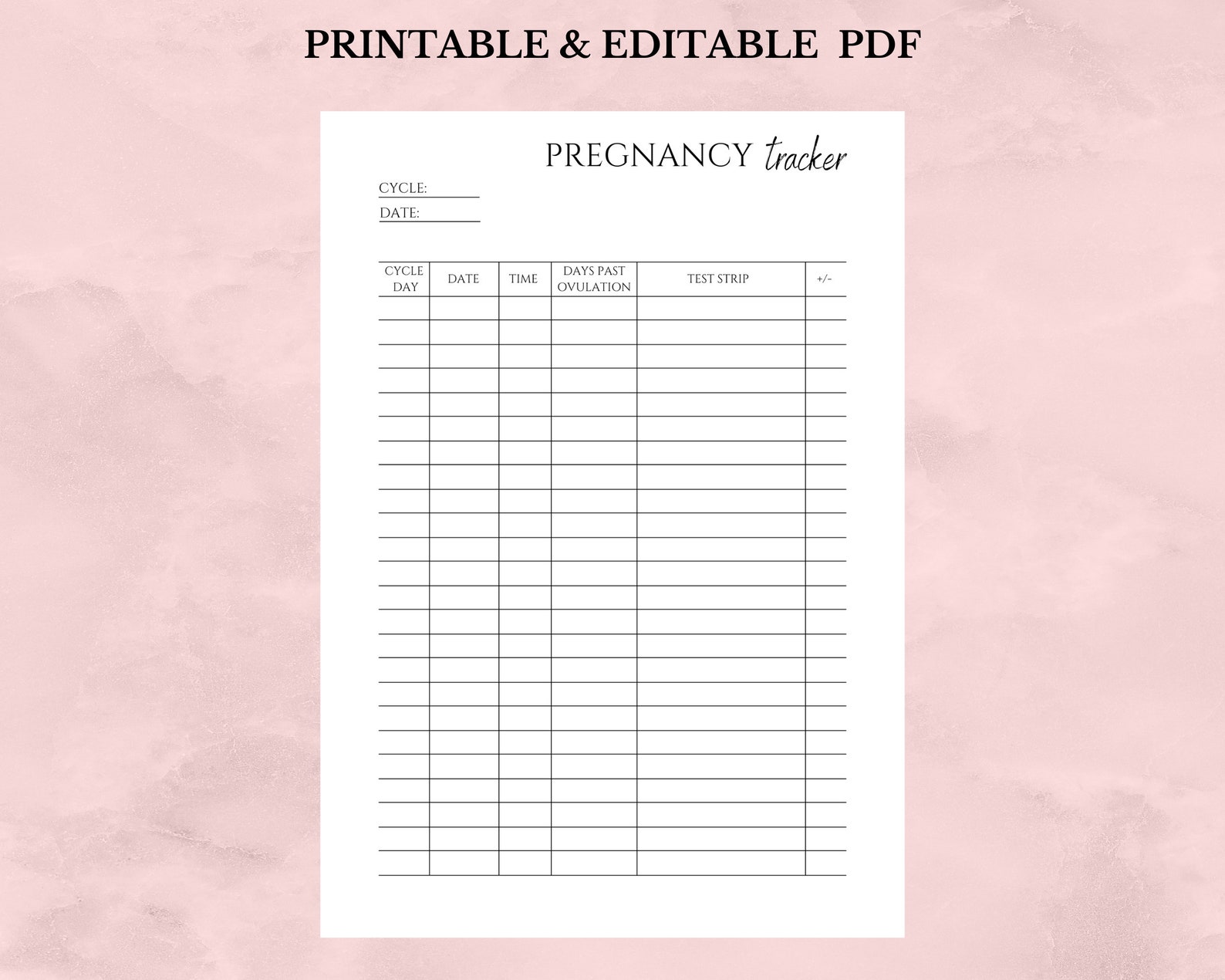 Printable and Editable HGC Pregnancy Tracker, Ovulation Test Strip, HGC ...