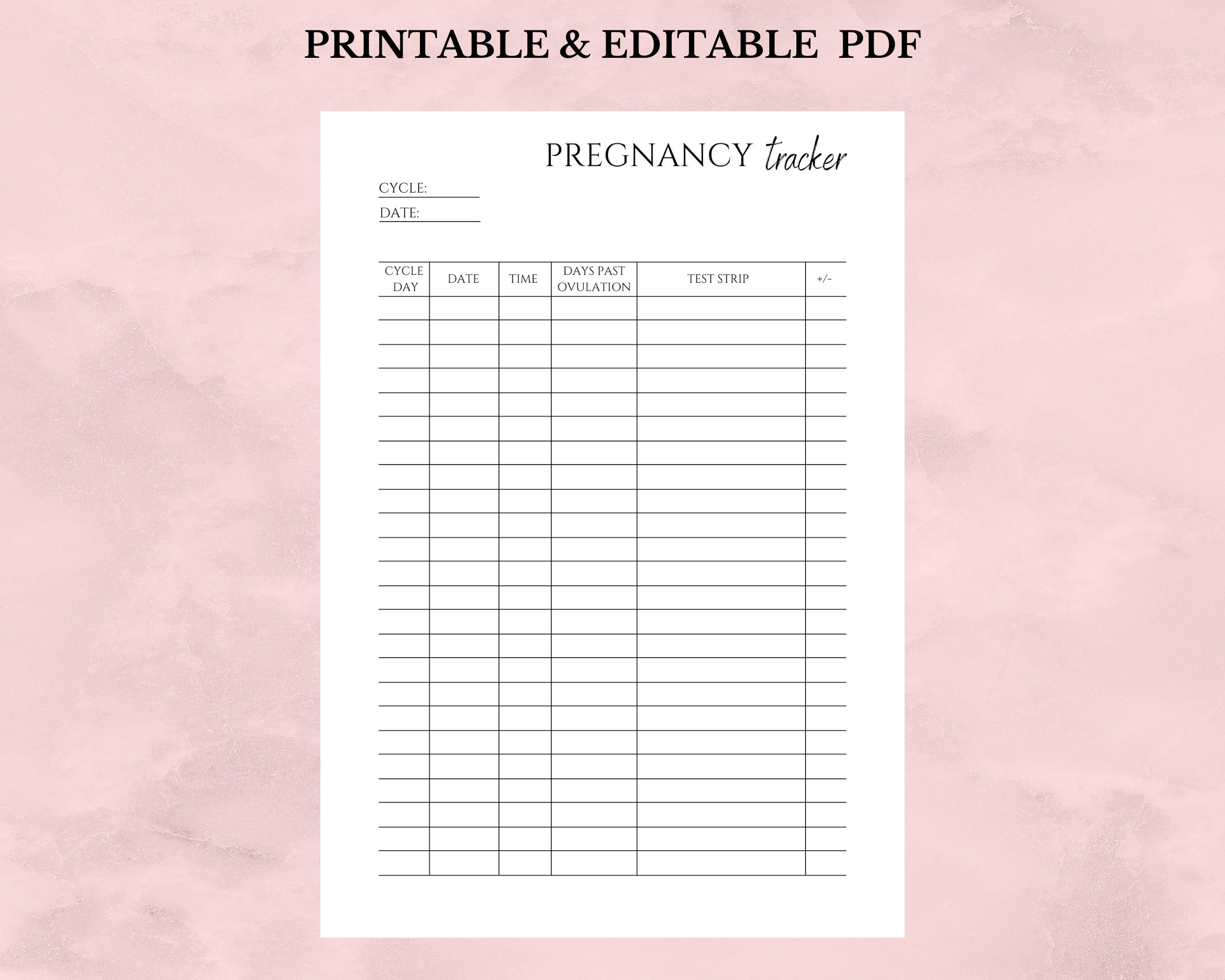 Printable and Editable HGC Pregnancy Tracker, Ovulation Test Strip, HGC ...