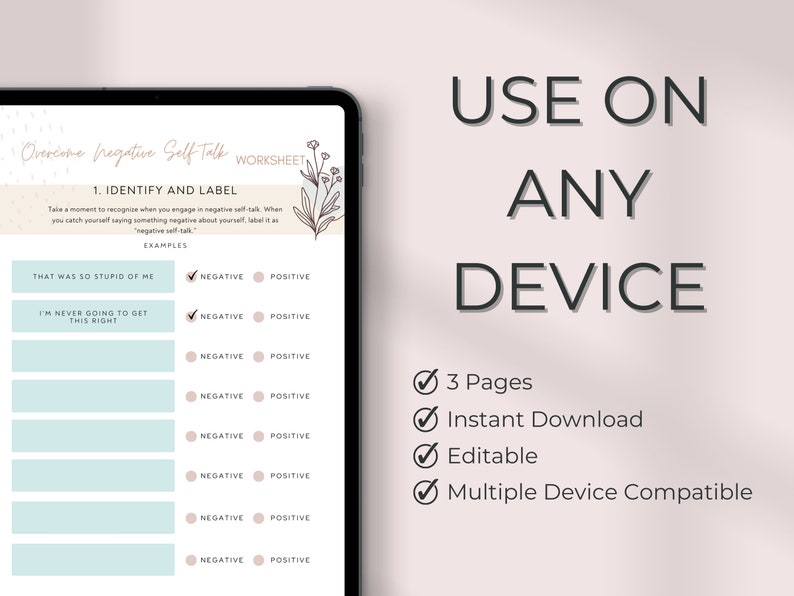 Overcome Negative Self-talk Worksheet Printable Inner Critic Challenge ...