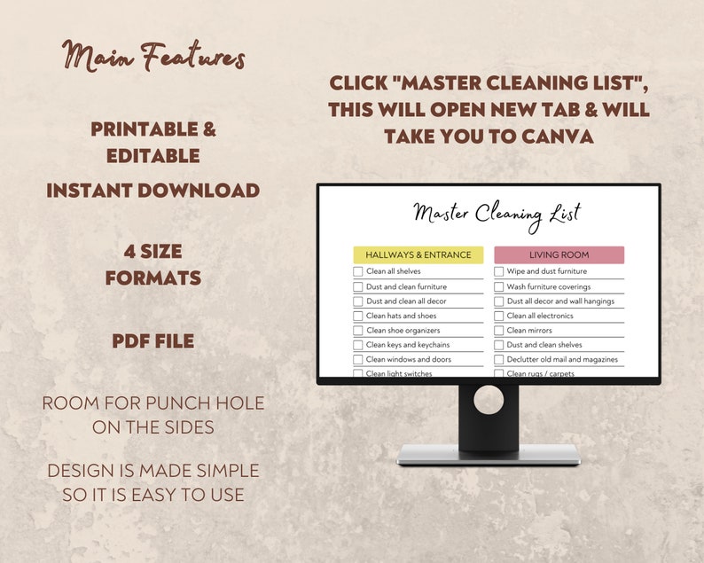 Editable and Printable Master Cleaning Checklist, Cleaning Planner and ...