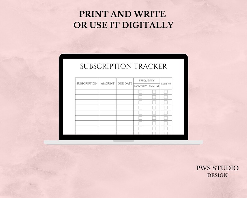 Editable and Printable Subscription Tracker Subscription Log - Etsy