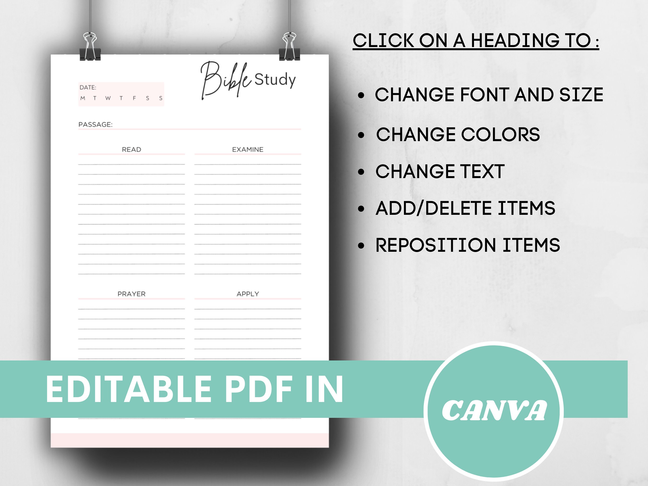 Printable Bible Study Template, Editable Bible Journalling Sheet, Daily ...