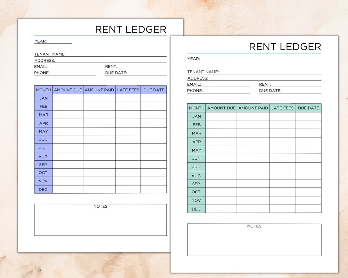 Printable Rent Payment Ledger, Printable Rent Payment Log, Rental ...
