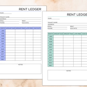 Printable Rent Payment Ledger, Printable Rent Payment Log, Rental ...