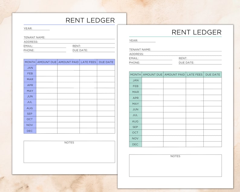 Printable Rent Payment Ledger, Printable Rent Payment Log, Rental ...