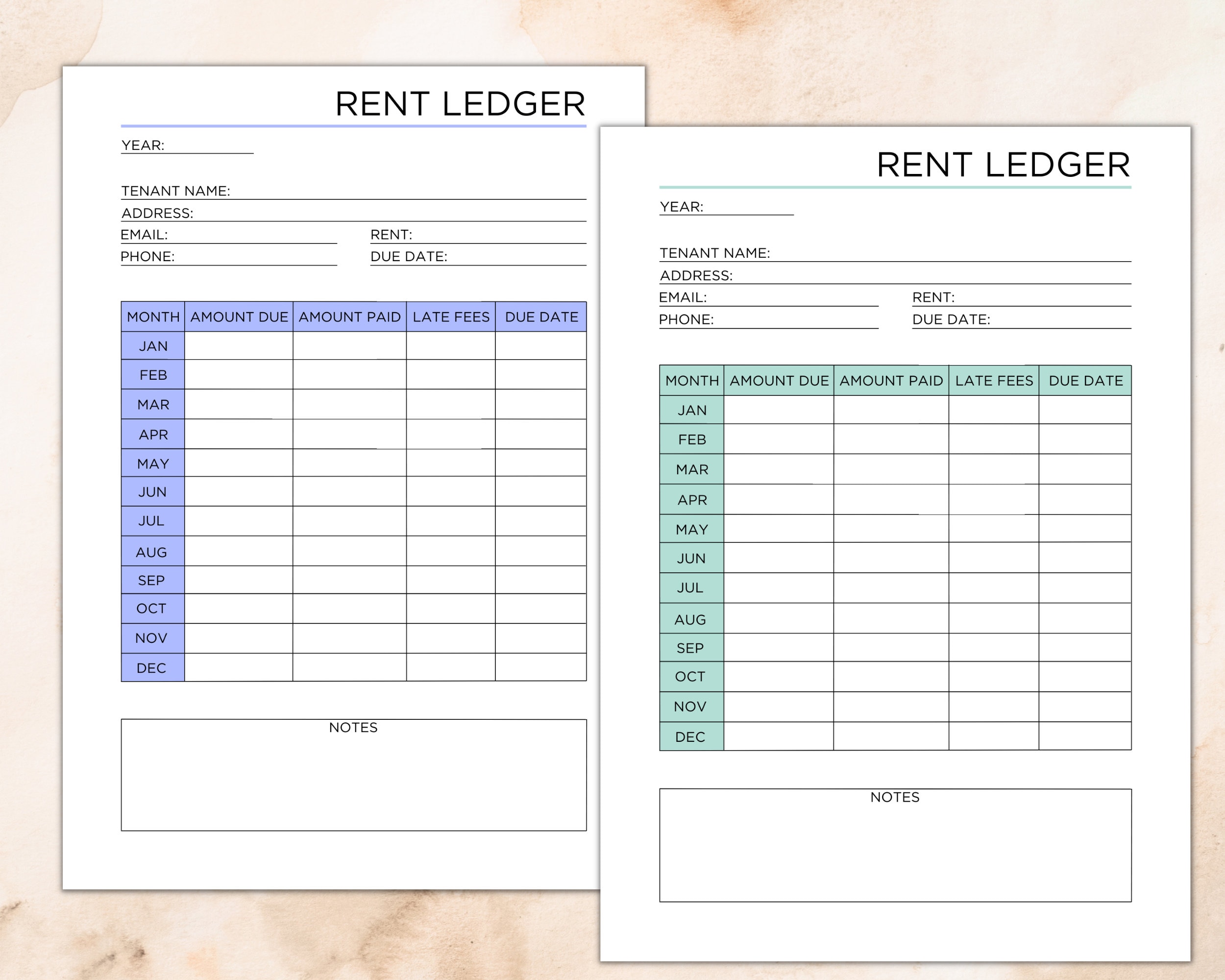 Printable Rent Payment Ledger, Printable Rent Payment Log, Rental ...