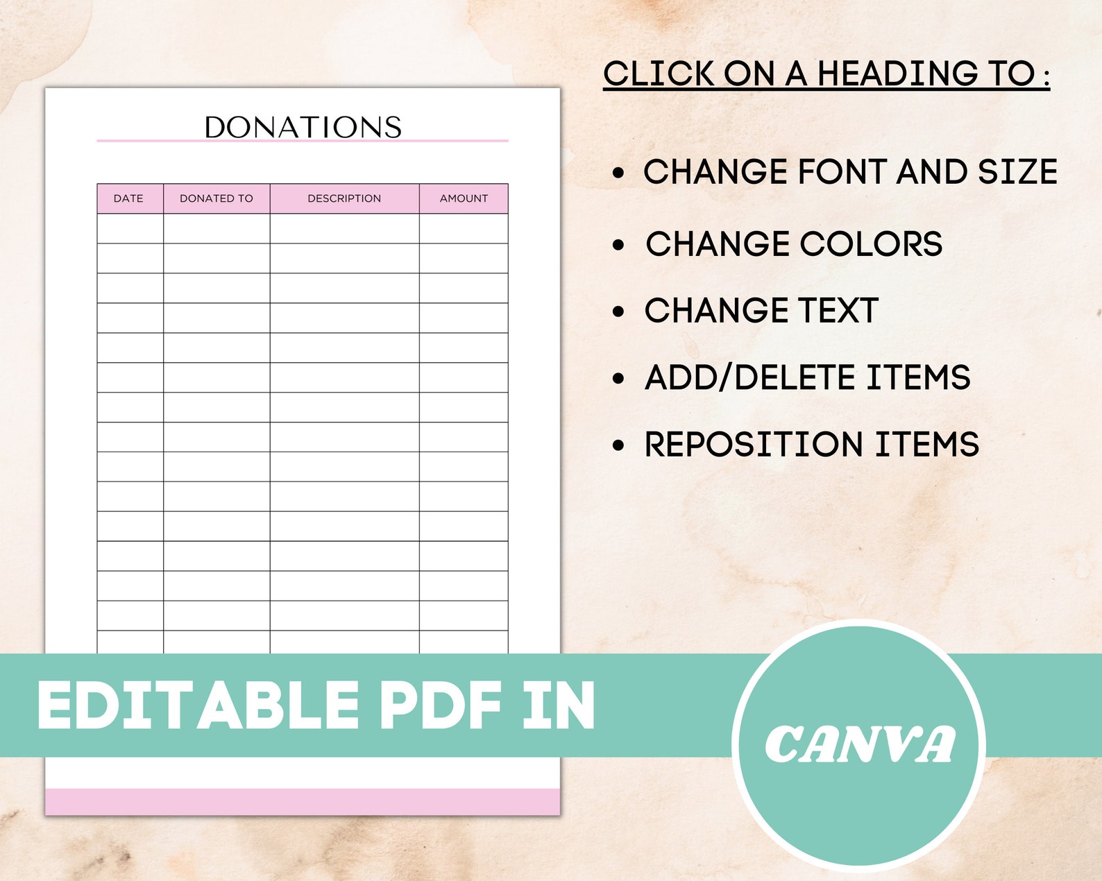 Donation Tracker Printable, Editable Tithe Sheet, Giving Log ...