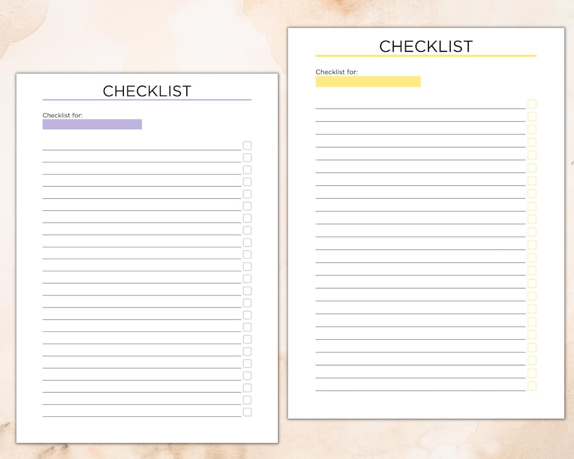 Editable and Printable Blank Checklist, Fillable Checklist for Daily ...