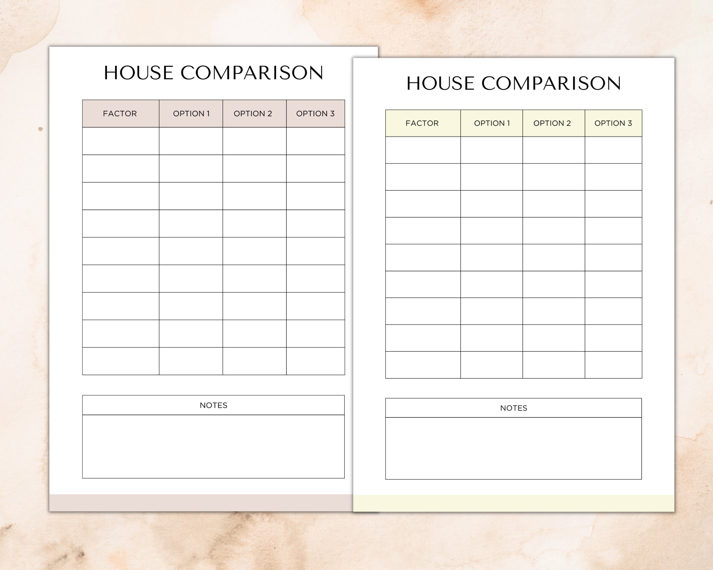 House Comparison Template House Hunting Sheet Real Estate Evaluation ...