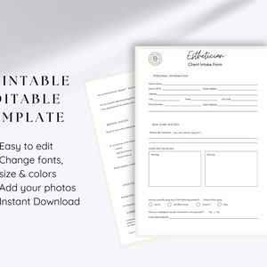 Esthetician Client Intake Form Beauty Salon Business Form Client Intake ...