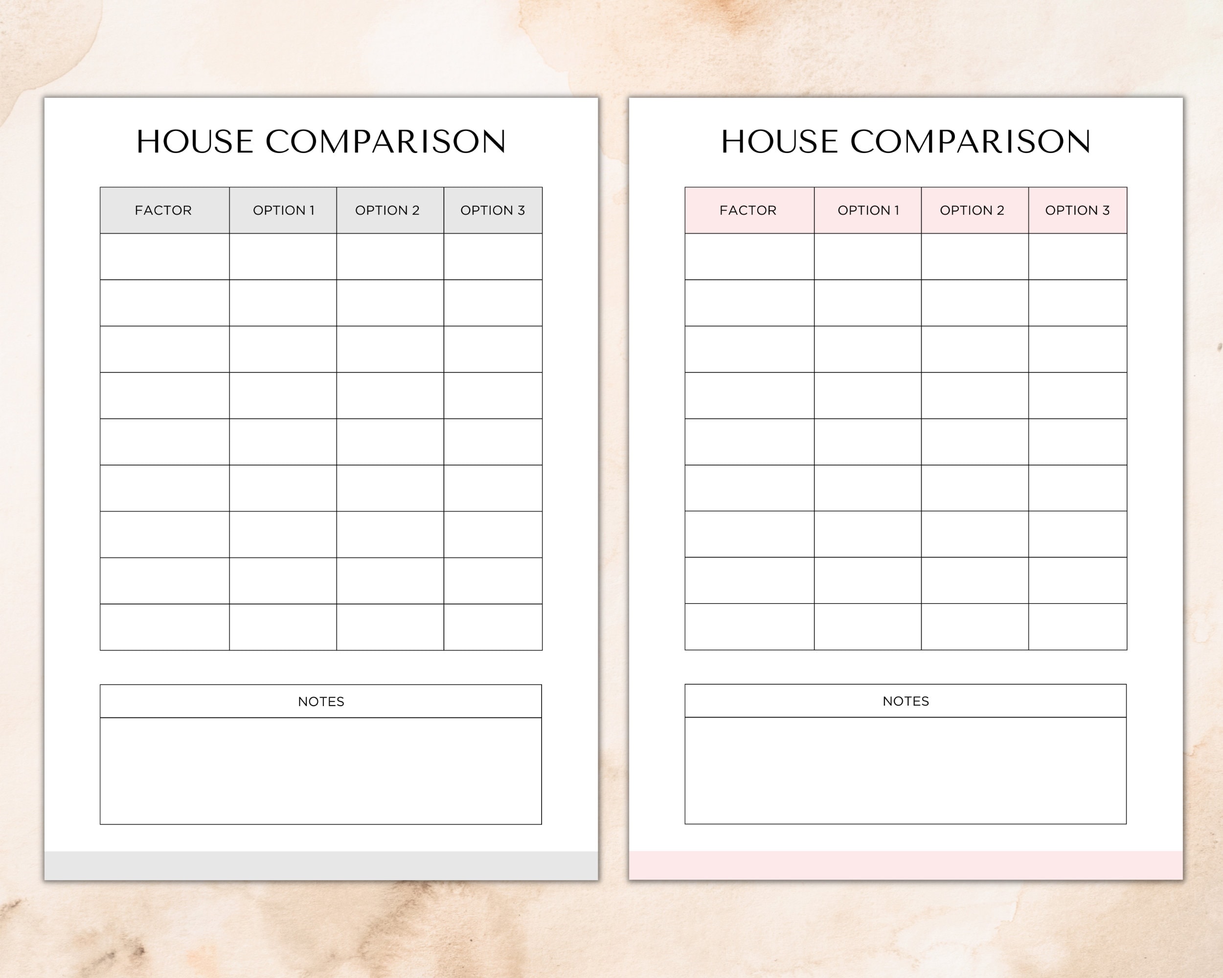 House Comparison Template House Hunting Sheet Real Estate Evaluation ...