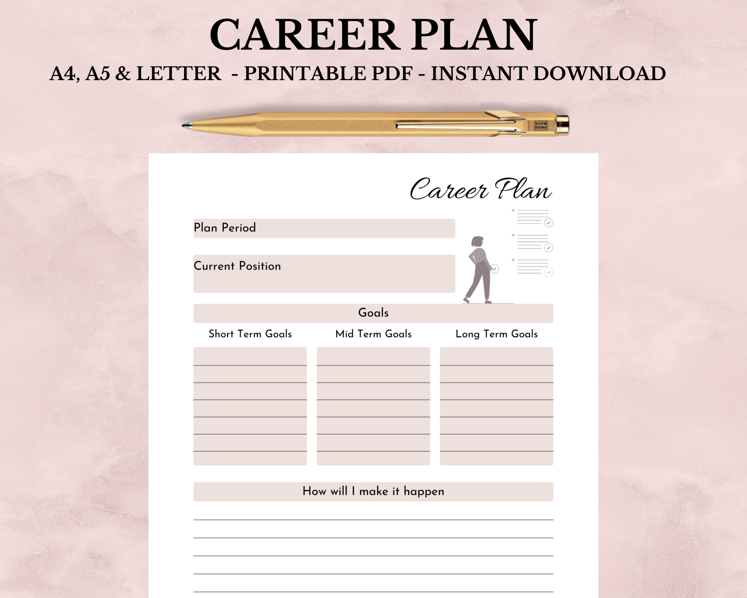 Career Plan Printable and Editable, Personal Development, Mindset ...