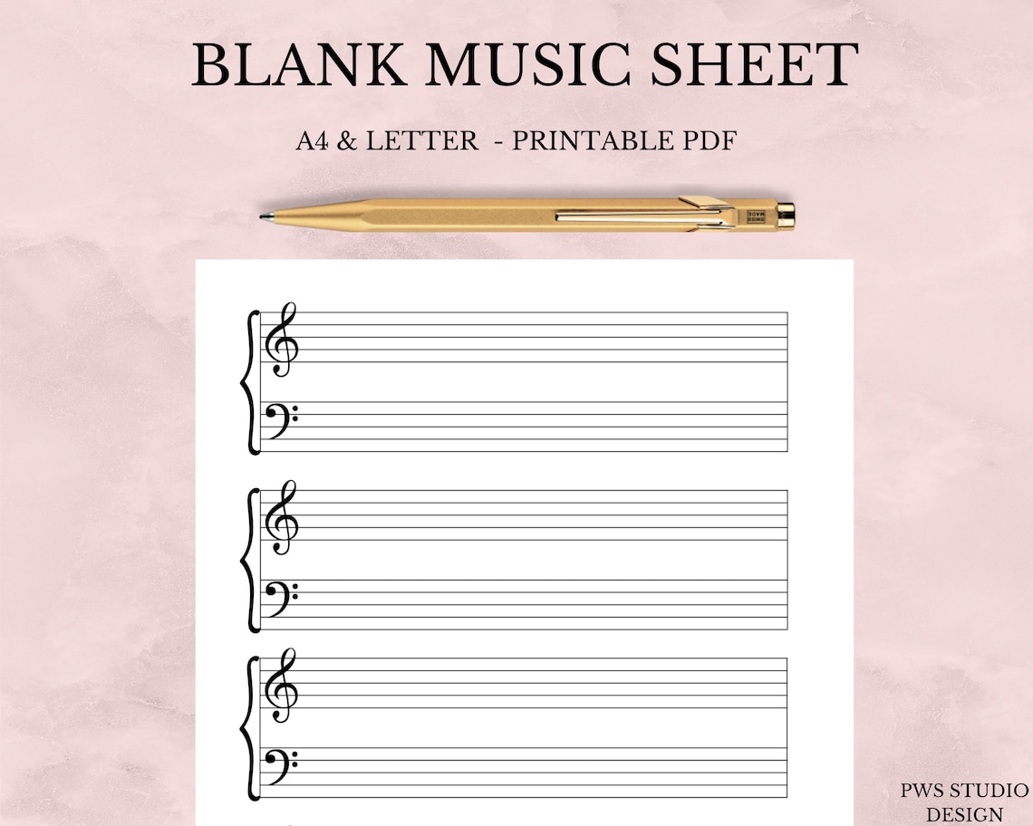 Printable Sheet Music for A4 US Letter, Blank Sheet Music Printable ...