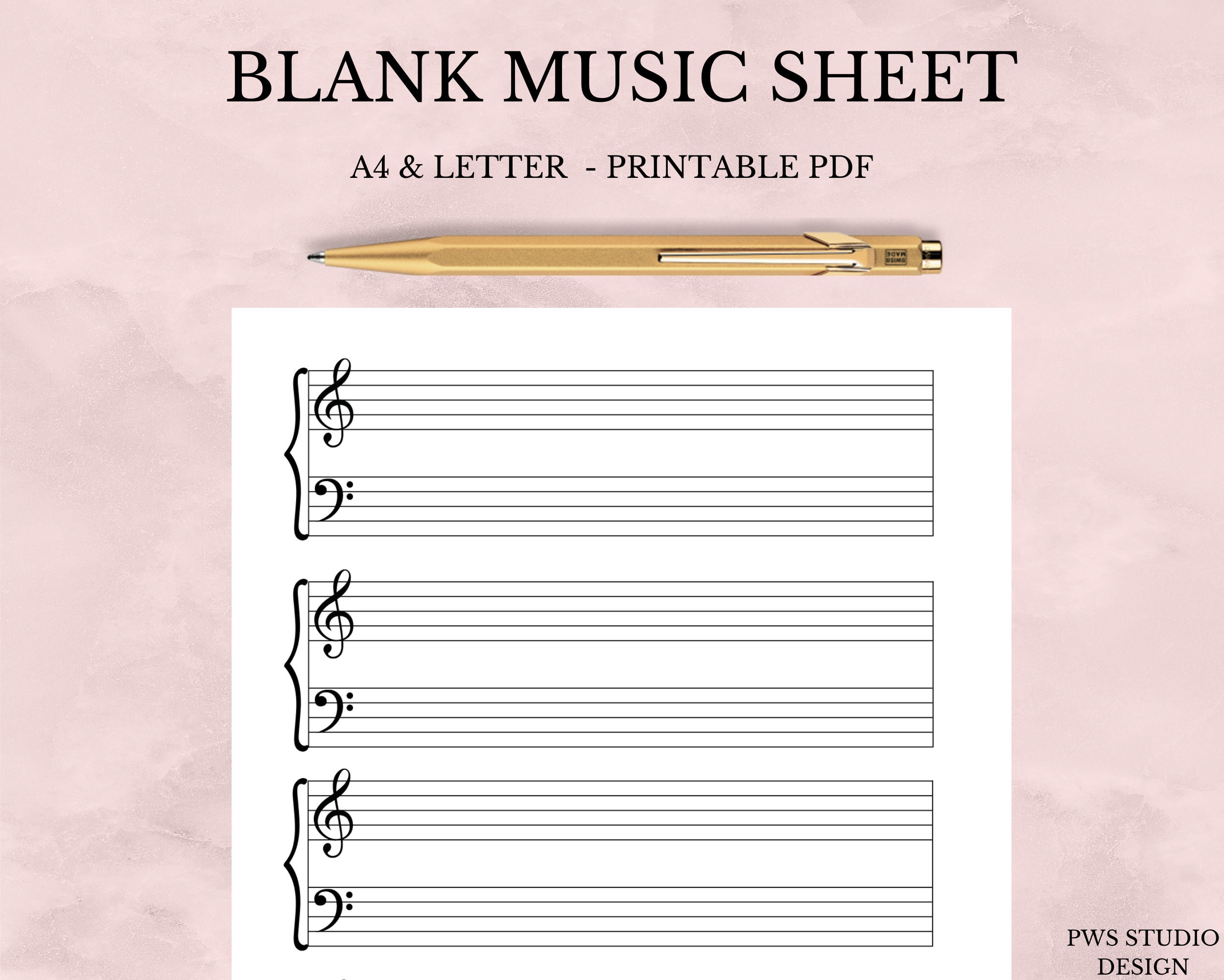 Printable Sheet Music for A4 US Letter, Blank Sheet Music Printable ...