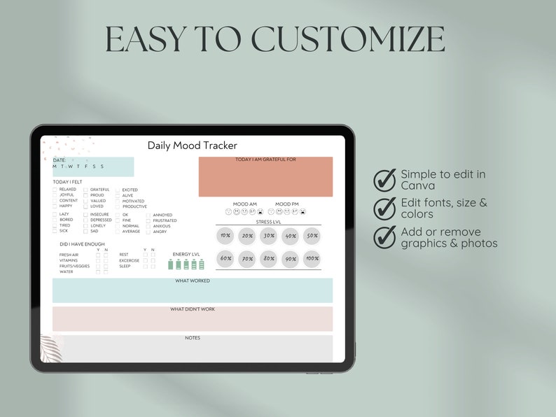 Daily Mood Tracker Printable Mood Track Emotion Tracker Mood Journal ...