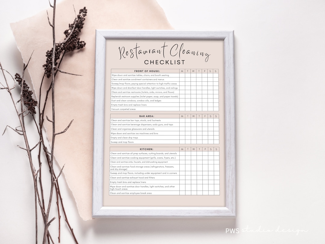 Daily Restaurant Cleaning Checklist Editable Opening Checklist ...