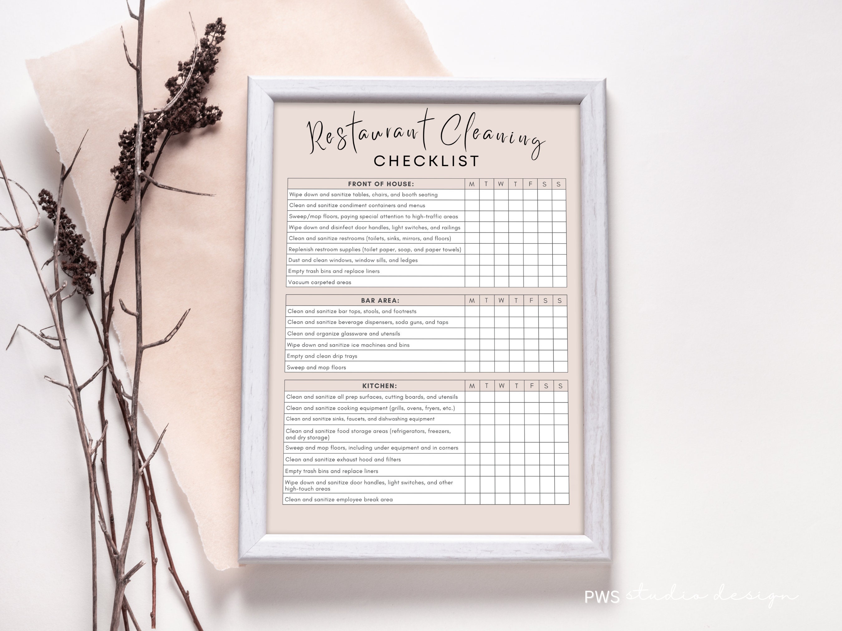Daily Restaurant Cleaning Checklist Editable Opening Checklist ...