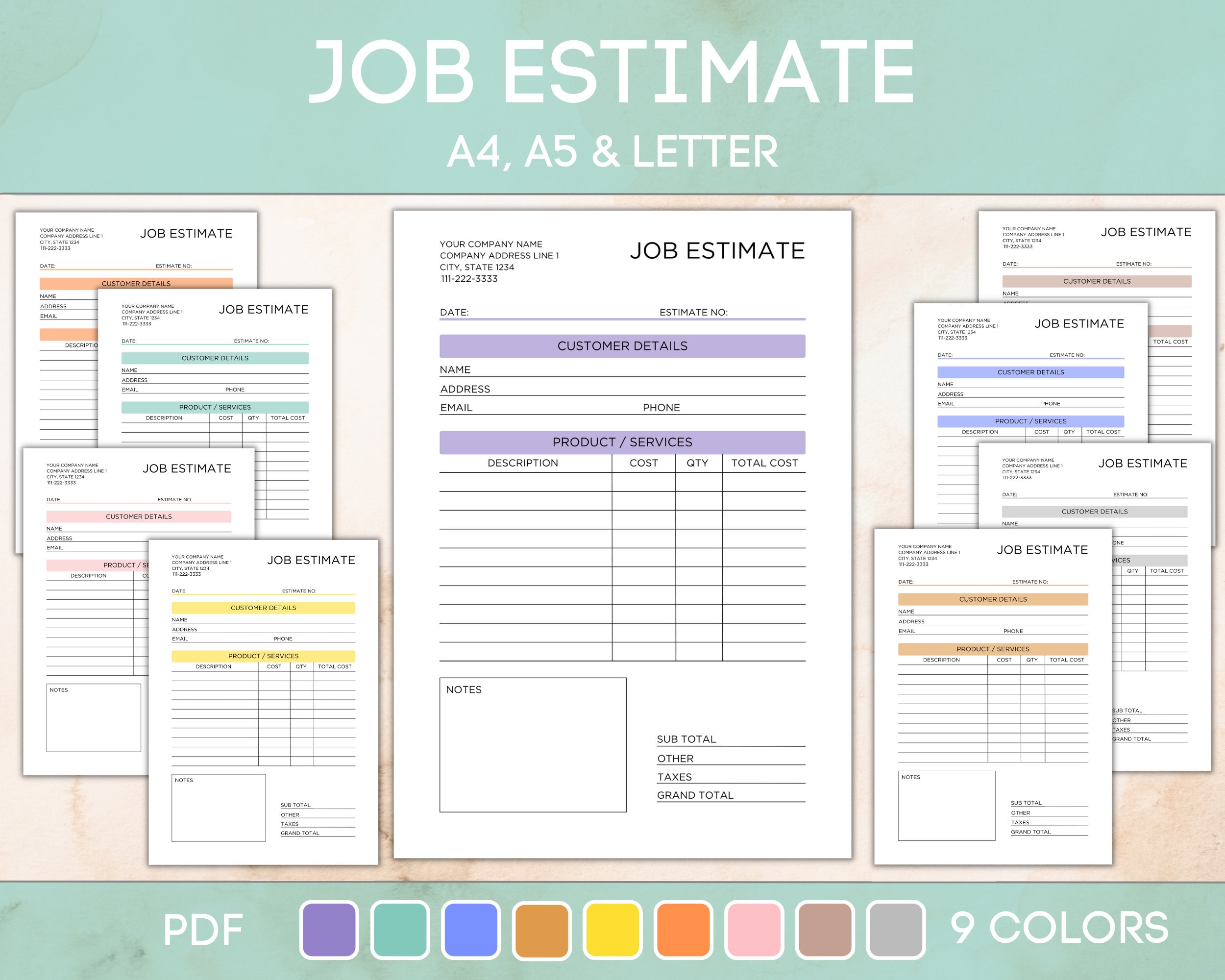 Printable Job Estimate Form, Business Job Estimate, Simple Job Estimate ...
