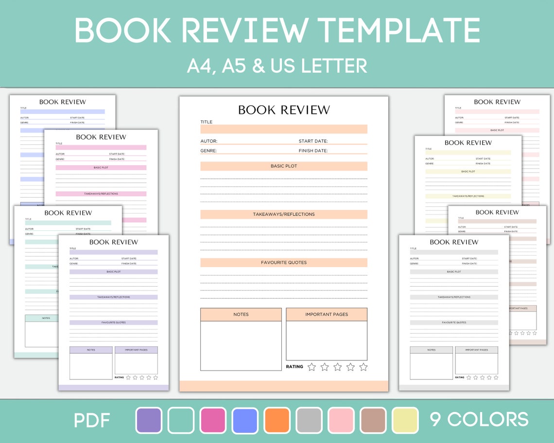 Printable Book Review Template, Simple Book Review Editable, Book ...