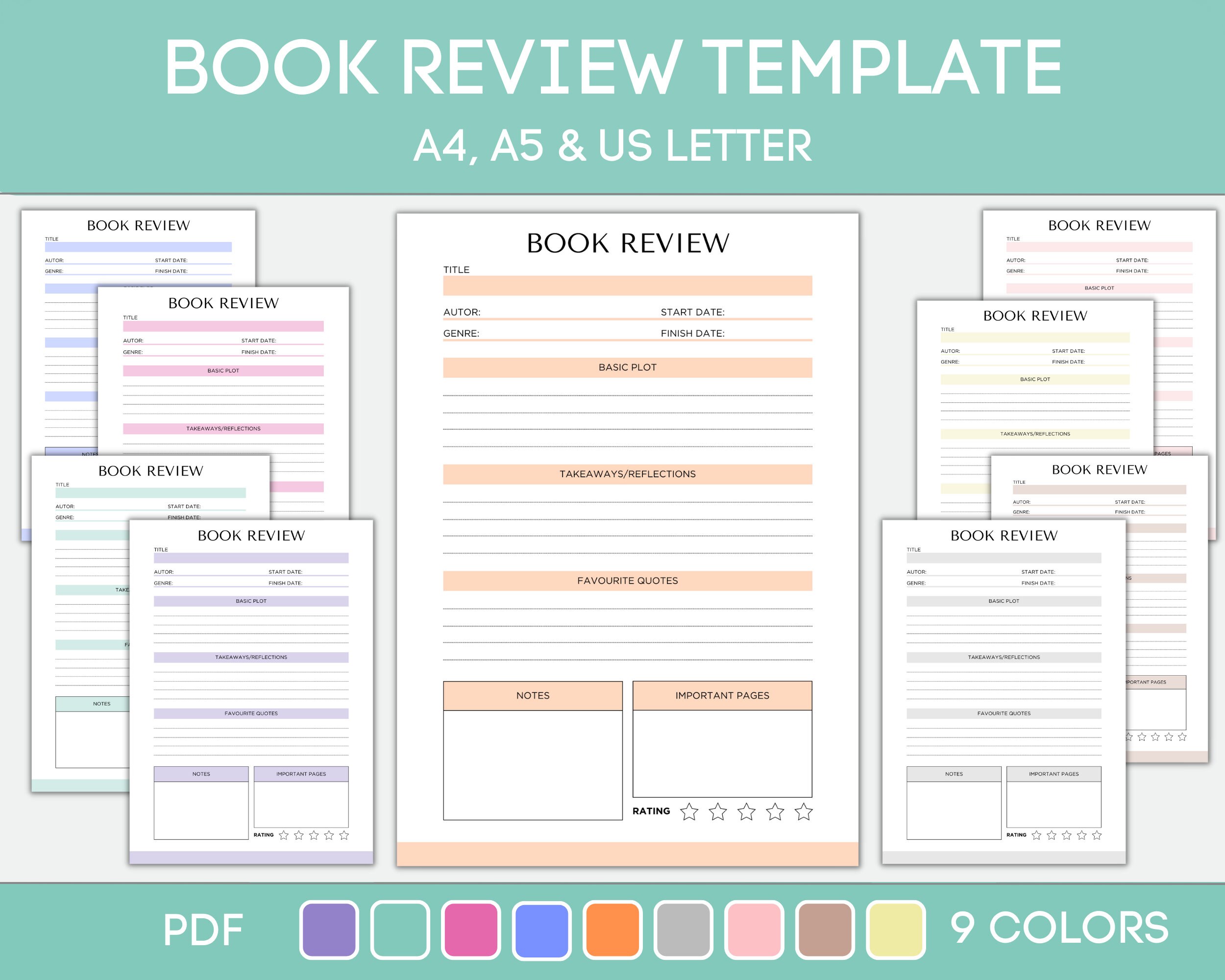 Printable Book Review Template, Simple Book Review Editable, Book ...