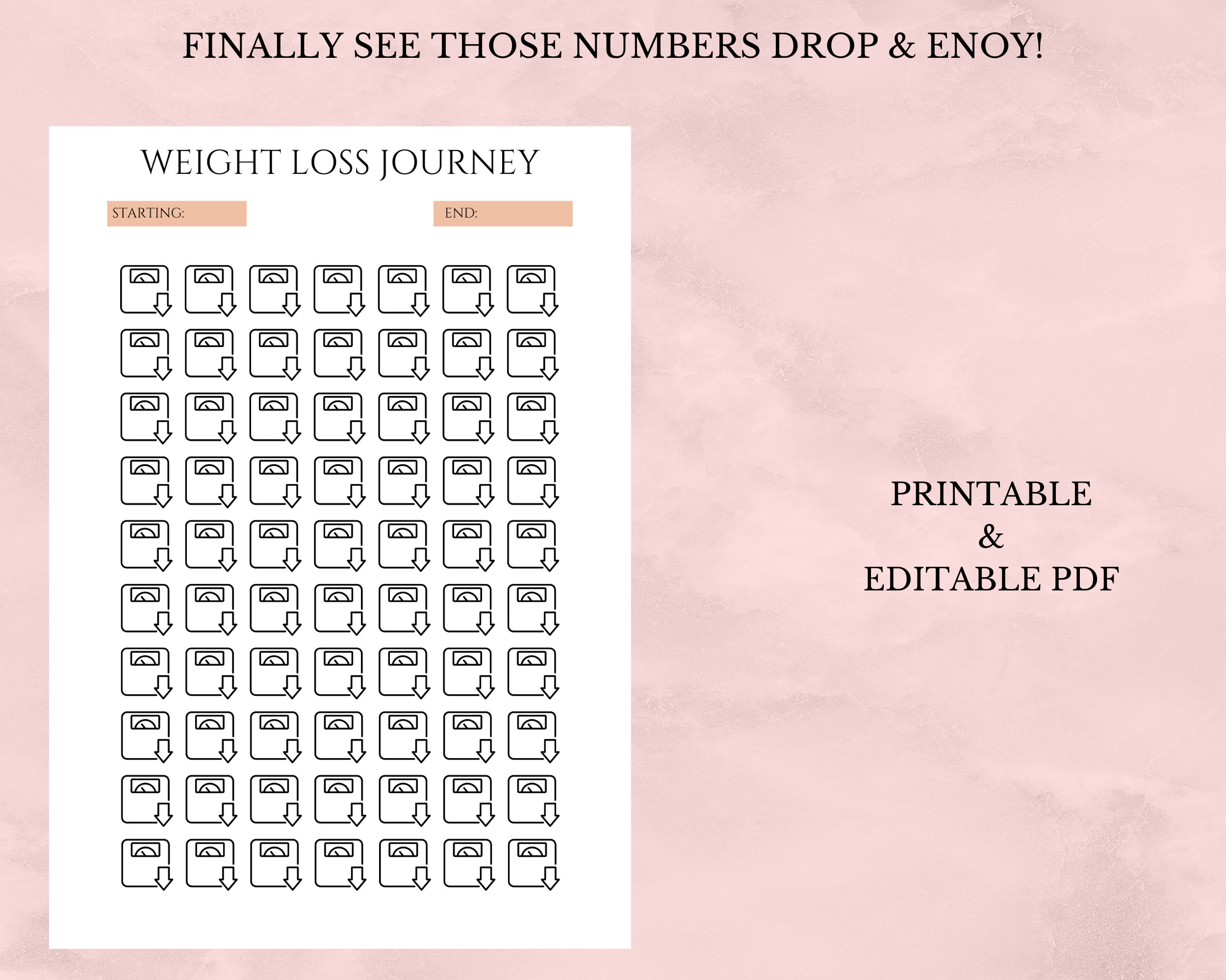 Weight Loss Tracker Printable and Editable, Digital Fitness Journal ...