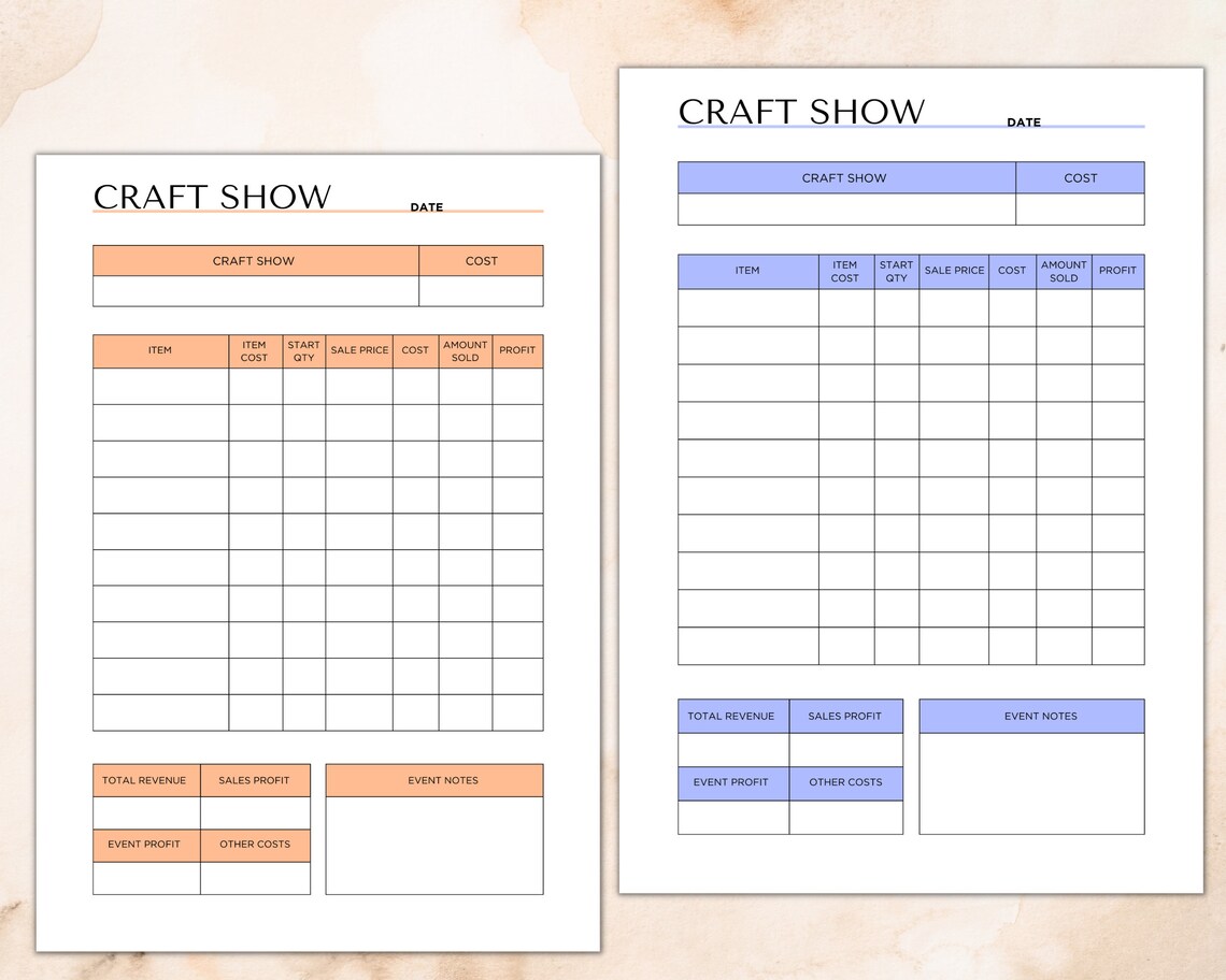 Editable and Printable Craft Show Tracker, Craft Fair Log, Market Stall ...