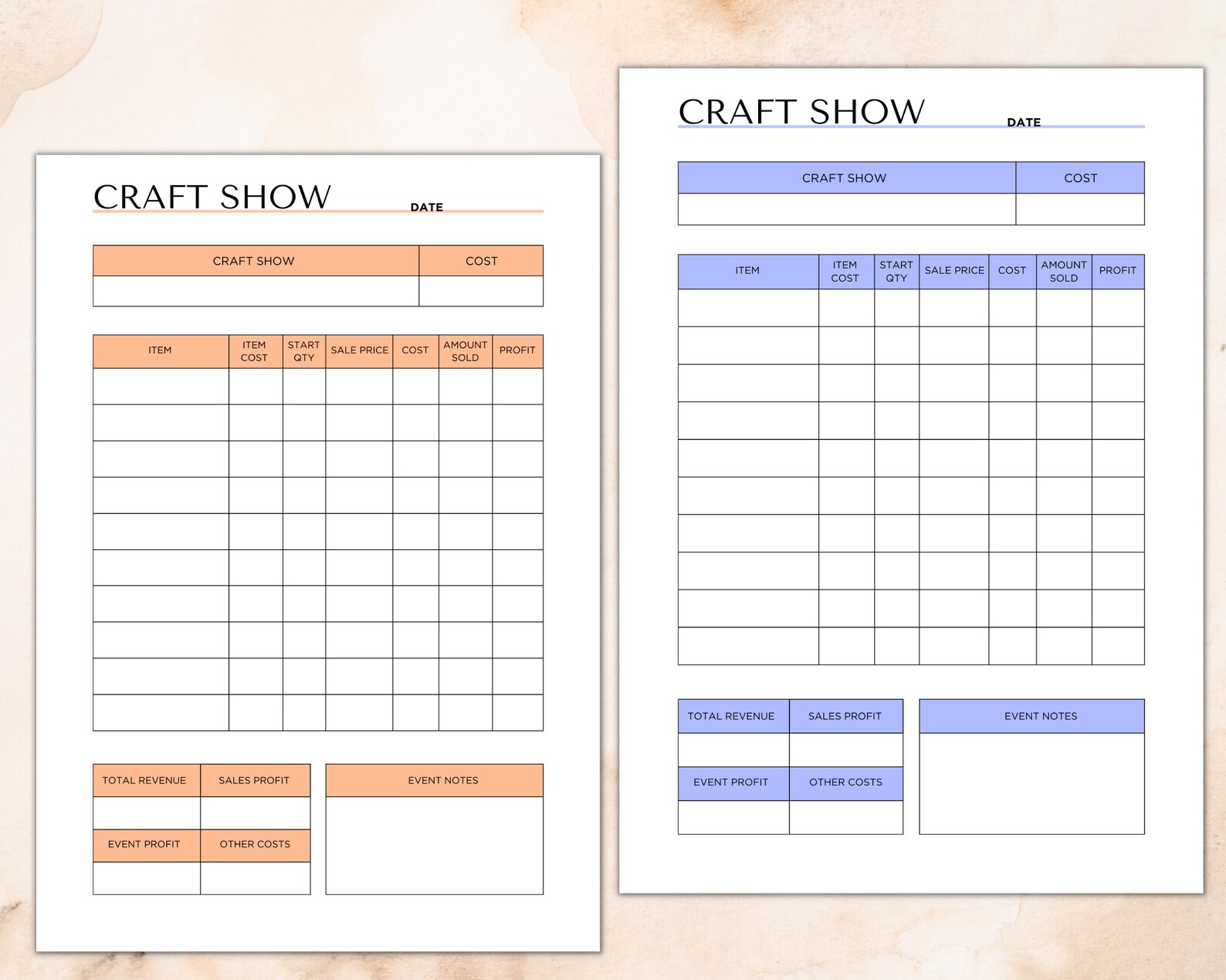 Editable and Printable Craft Show Tracker, Craft Fair Log, Market Stall ...