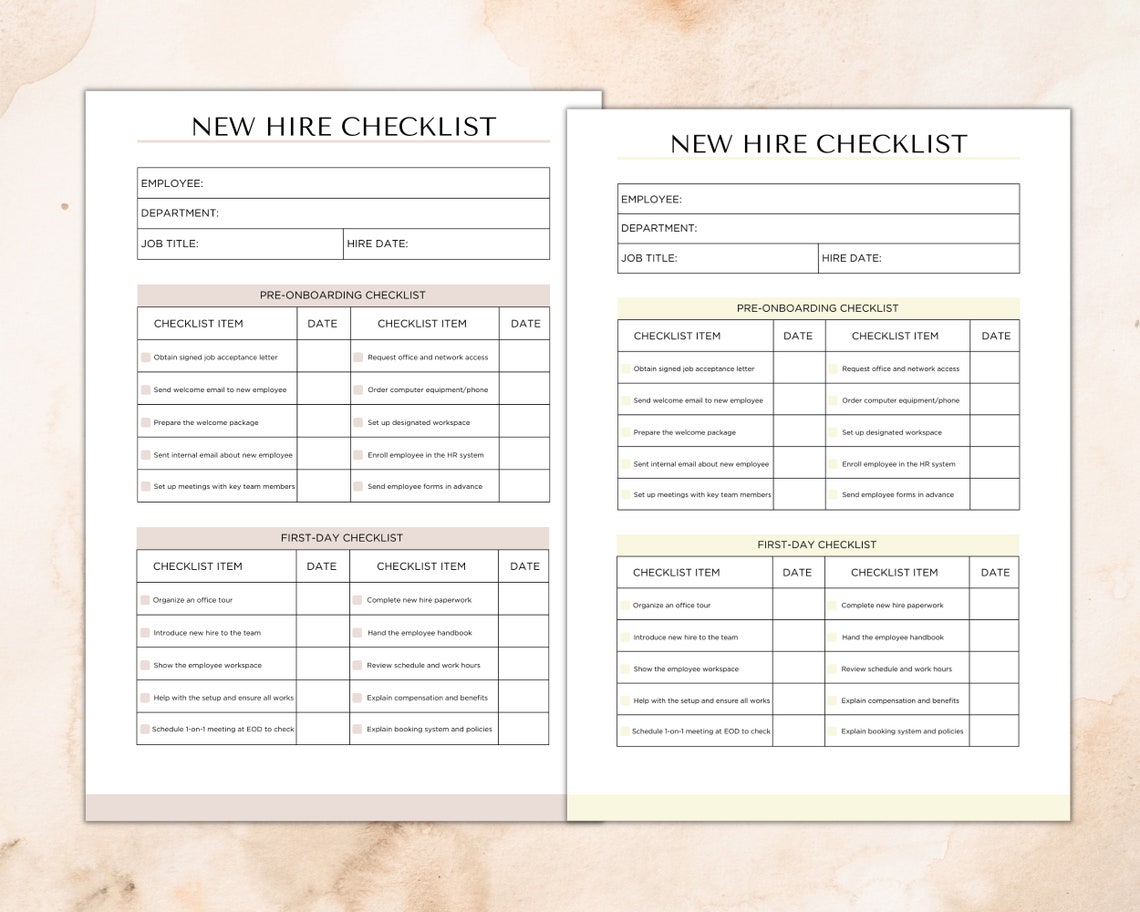 New Hire Checklist Printable, Editable Employee Onboarding Template, HR ...