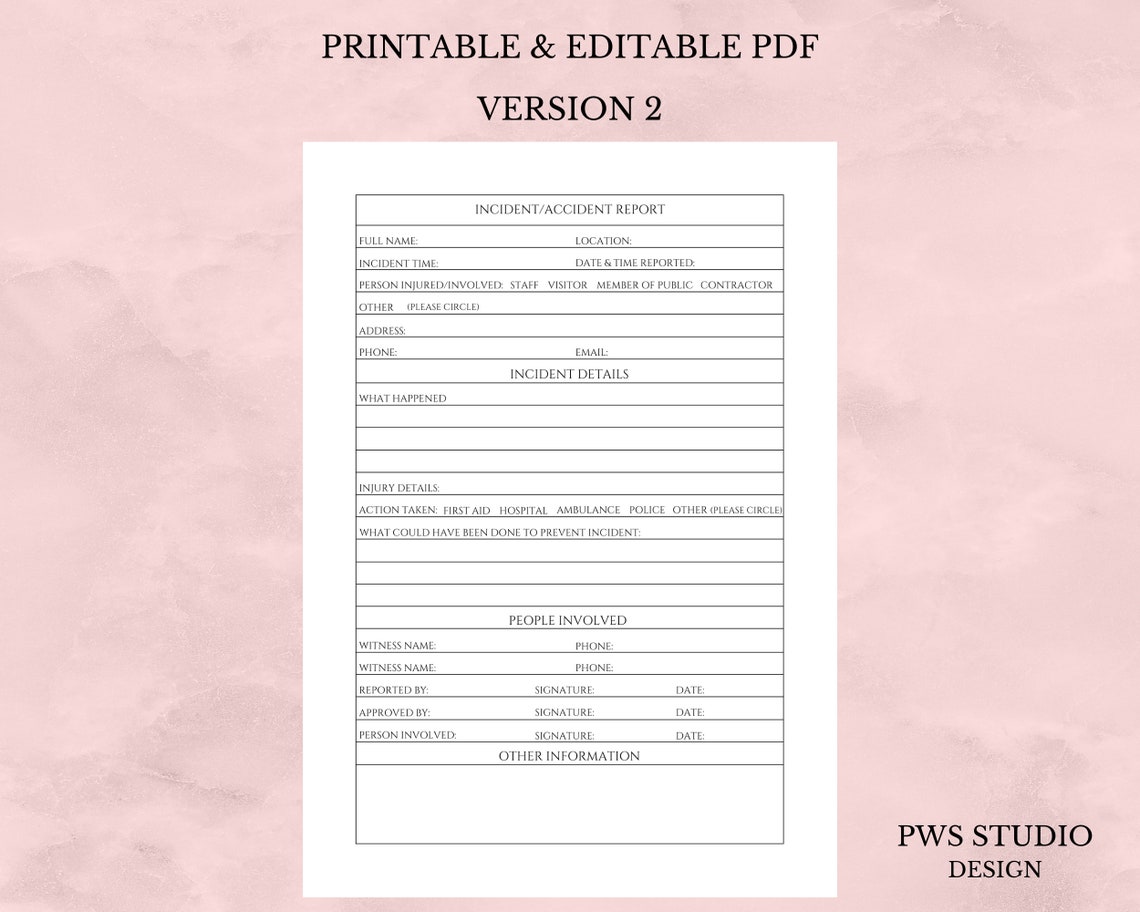 Printable & Editable Incident Report Form Work Accident - Etsy