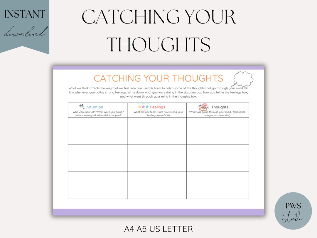 Catching Your Thoughts Worksheet Therapy Tool Brain Dump Therapist ...