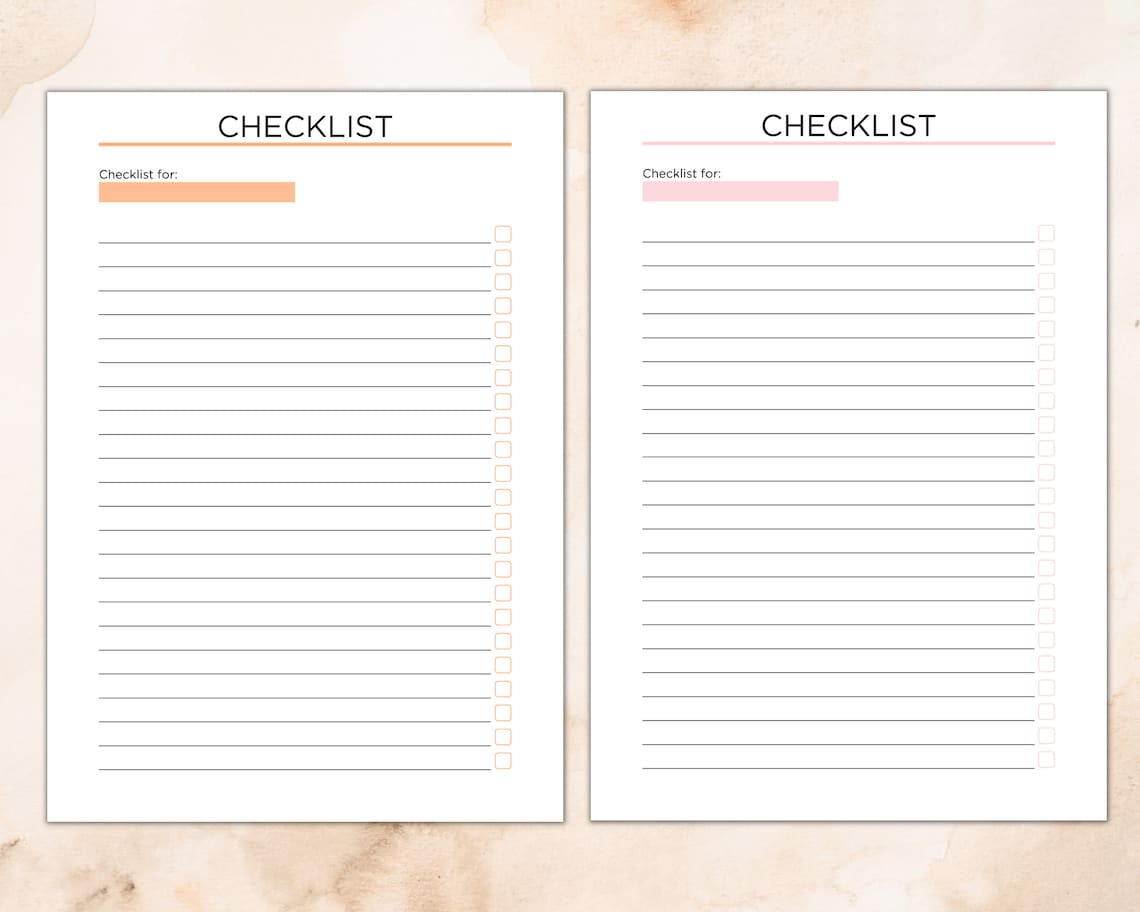Editable and Printable Blank Checklist, Fillable Checklist for Daily ...