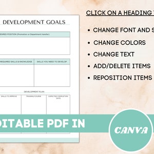 Development Goals Template, Printable, Editable Career Growth Sheet ...