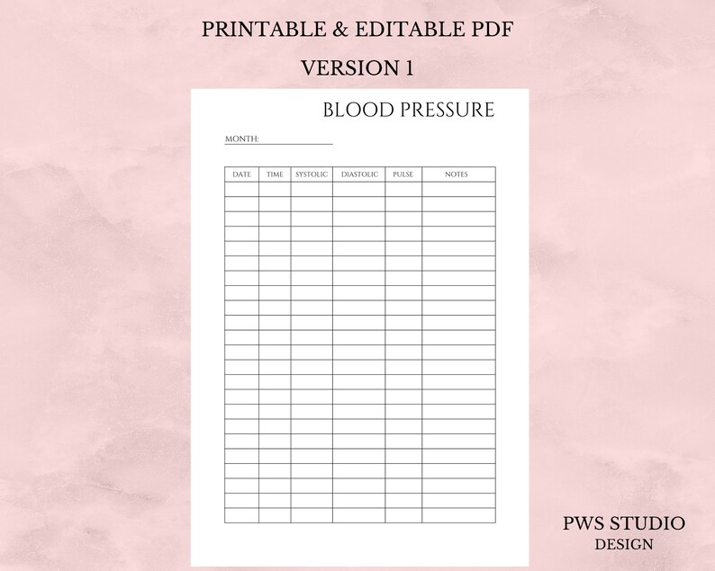 Blood Pressure Log Editable and Printable BP Tracker Daily Blood ...
