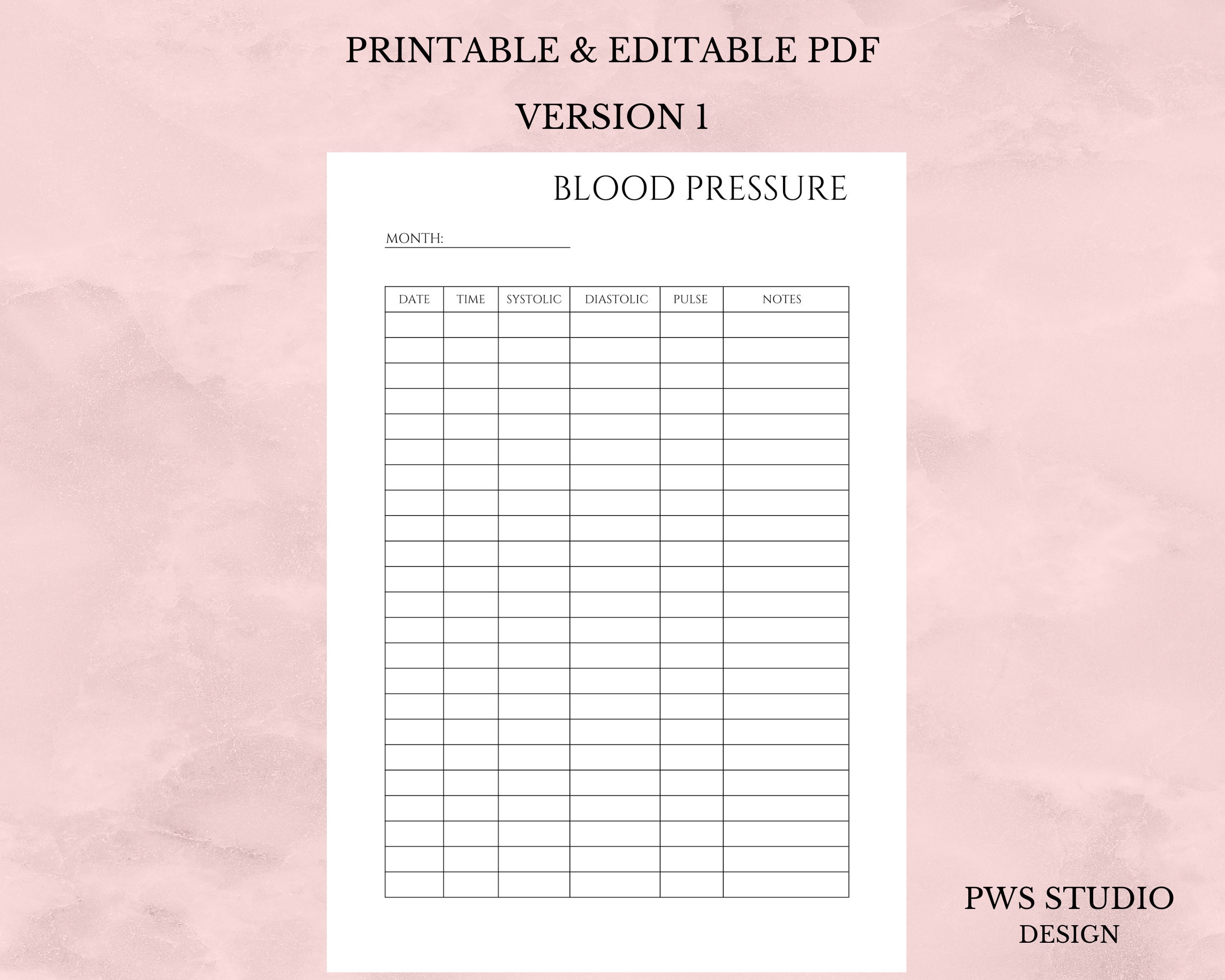 Blood Pressure Log Editable and Printable BP Tracker Daily Blood ...